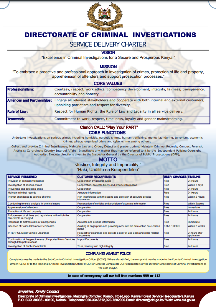 Our Service Charter | Directorate of Criminal Investigations